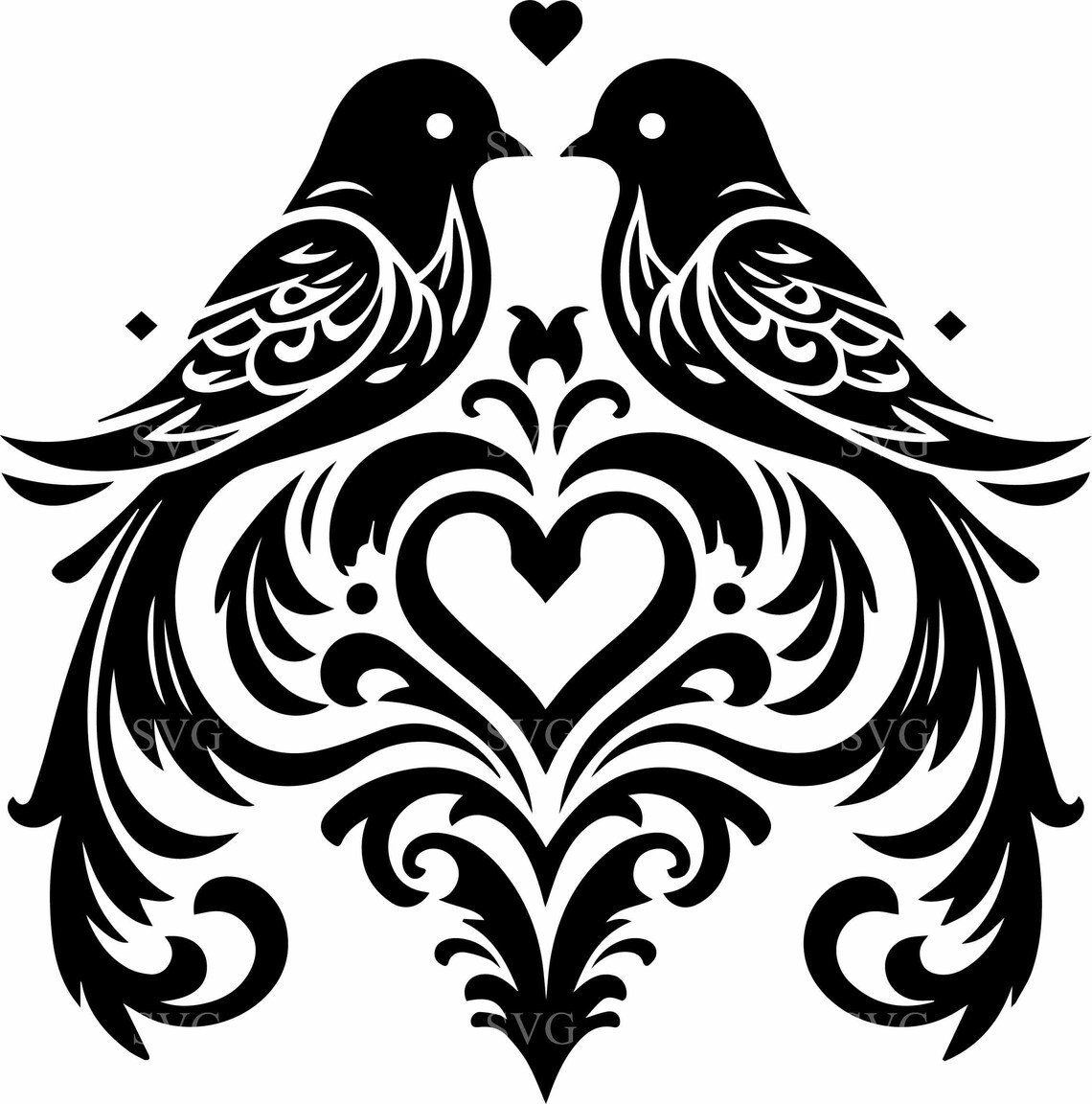 7 Romantic Birds Heart SVG – Elegant Winged Pair Cut File for Wedding ...