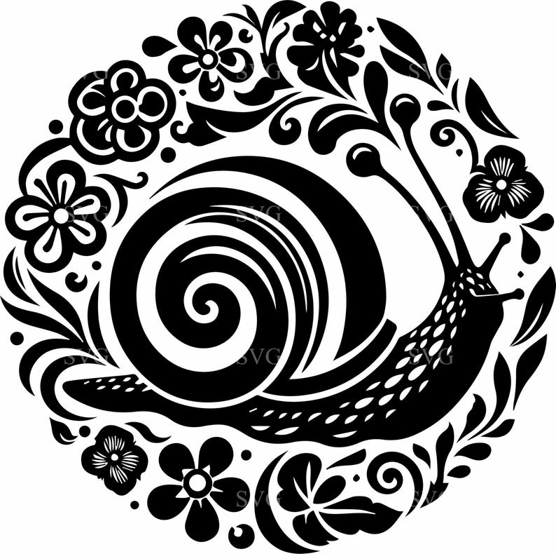 8 Floral Snail SVG – Garden Snail Cut File for Cricut, Spring Folk Art ...