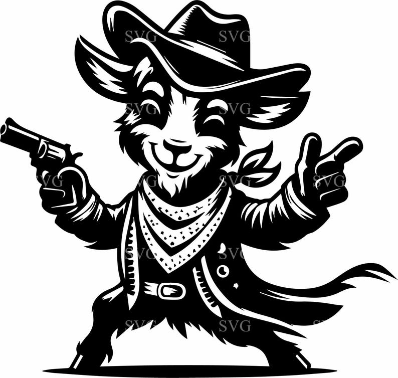 6 Cowboy Goat SVG, 6 Funny Western Animal Silhouette, Goat Gunslinger ...