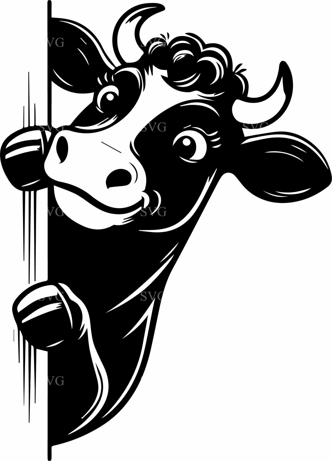 4 Peeking Cow SVG Cut File | 4 Cute Curly-haired Cow Around Corner ...
