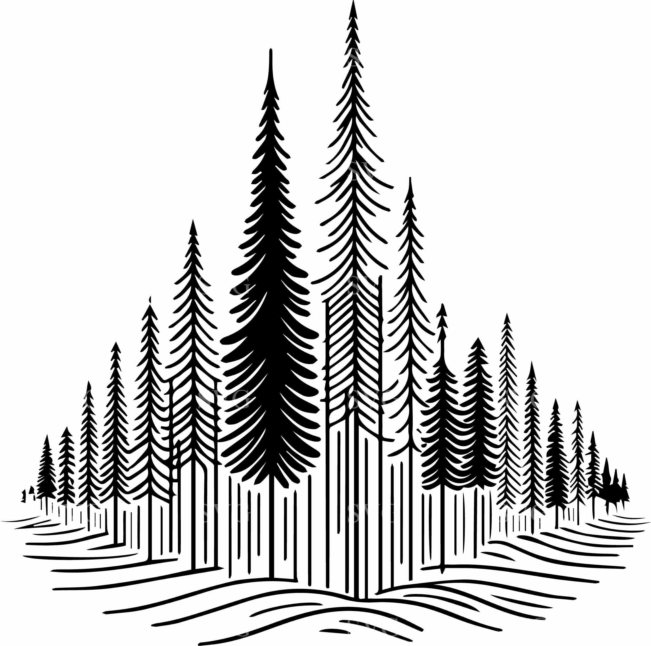 5 Snowy Pine Tree Forest SVG – Winter Woodland Scene Cut File ...