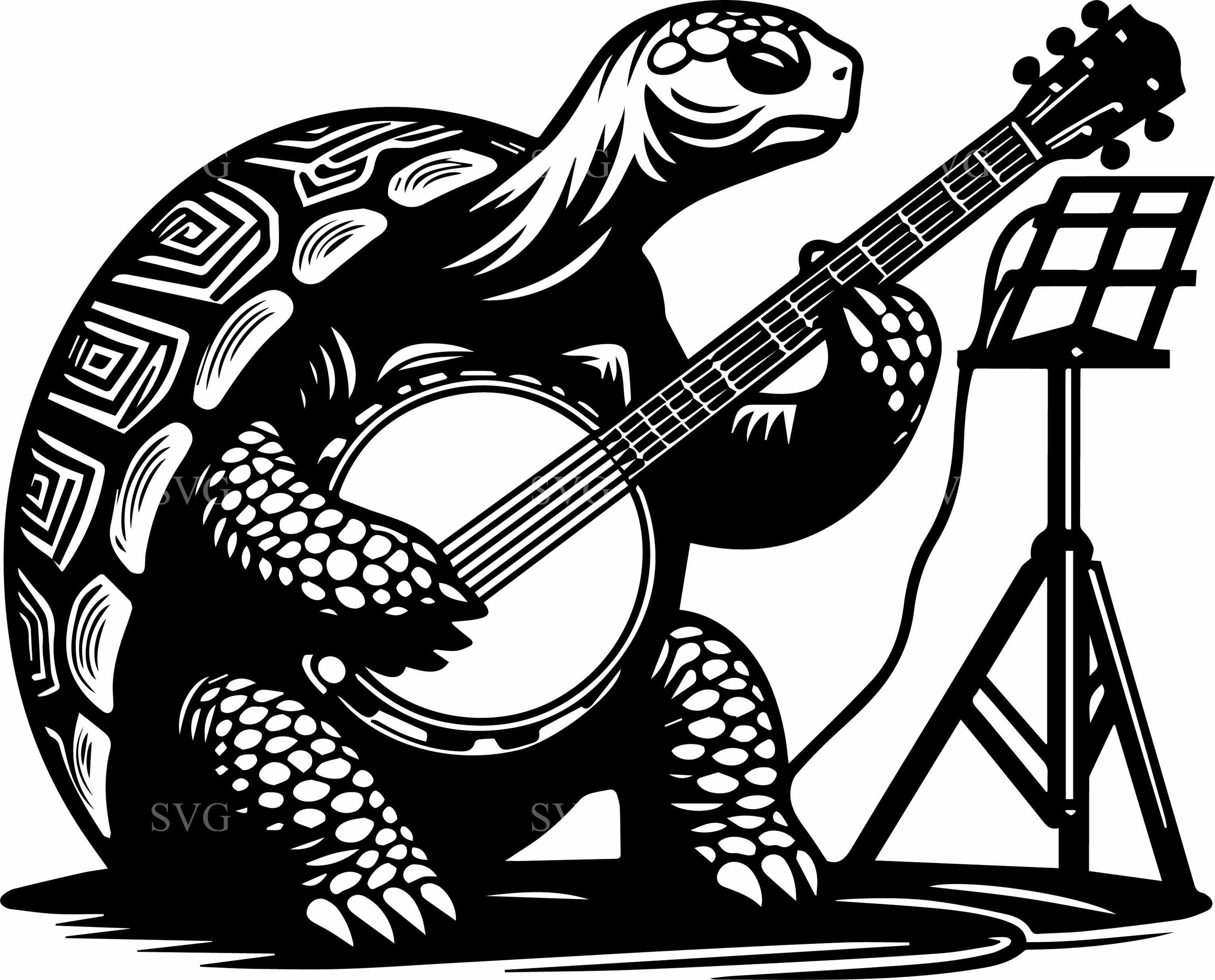 5 Musical Turtle Clipart – 5 Banjo PNG Silhouette – for Folk Art Lovers ...