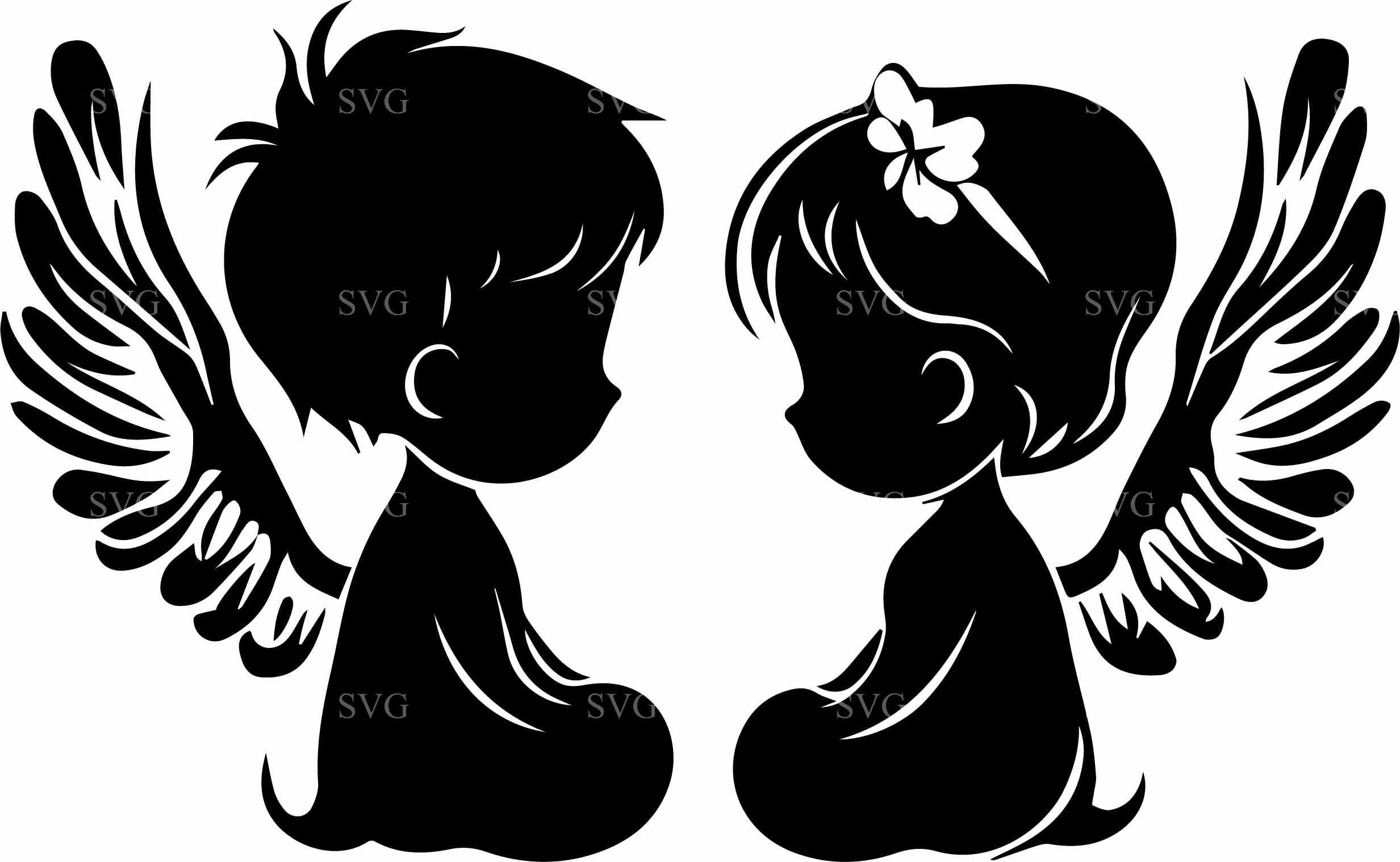 6 Angel Boy and Girl SVG 6 Cut File, Cute Cherub Silhouette, Heavenly ...