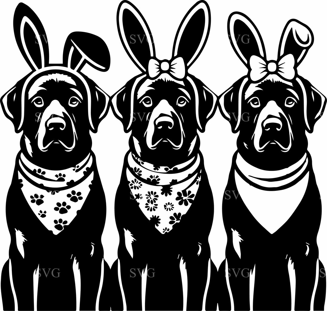 5 Spring Dog Trio SVG – Labrador Dogs With Bunny Ears Cut File for ...