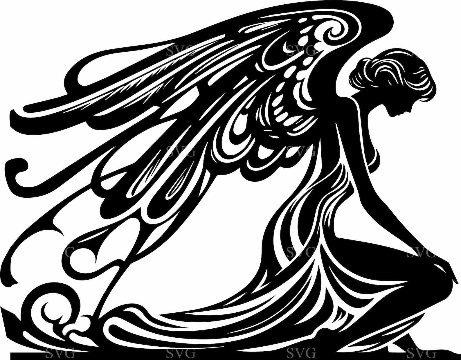 6 Ornamental Angel SVG – Spiritual Winged Silhouette Cut File for ...
