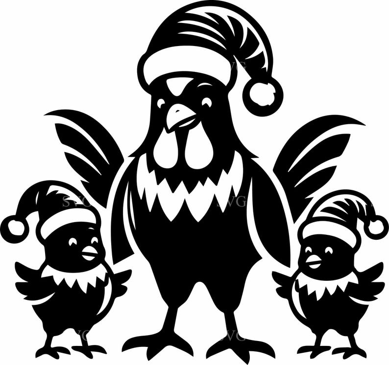 4 Santa Hat Chicken Clipart – 4 Christmas Chicken SVG – Holiday Hen ...
