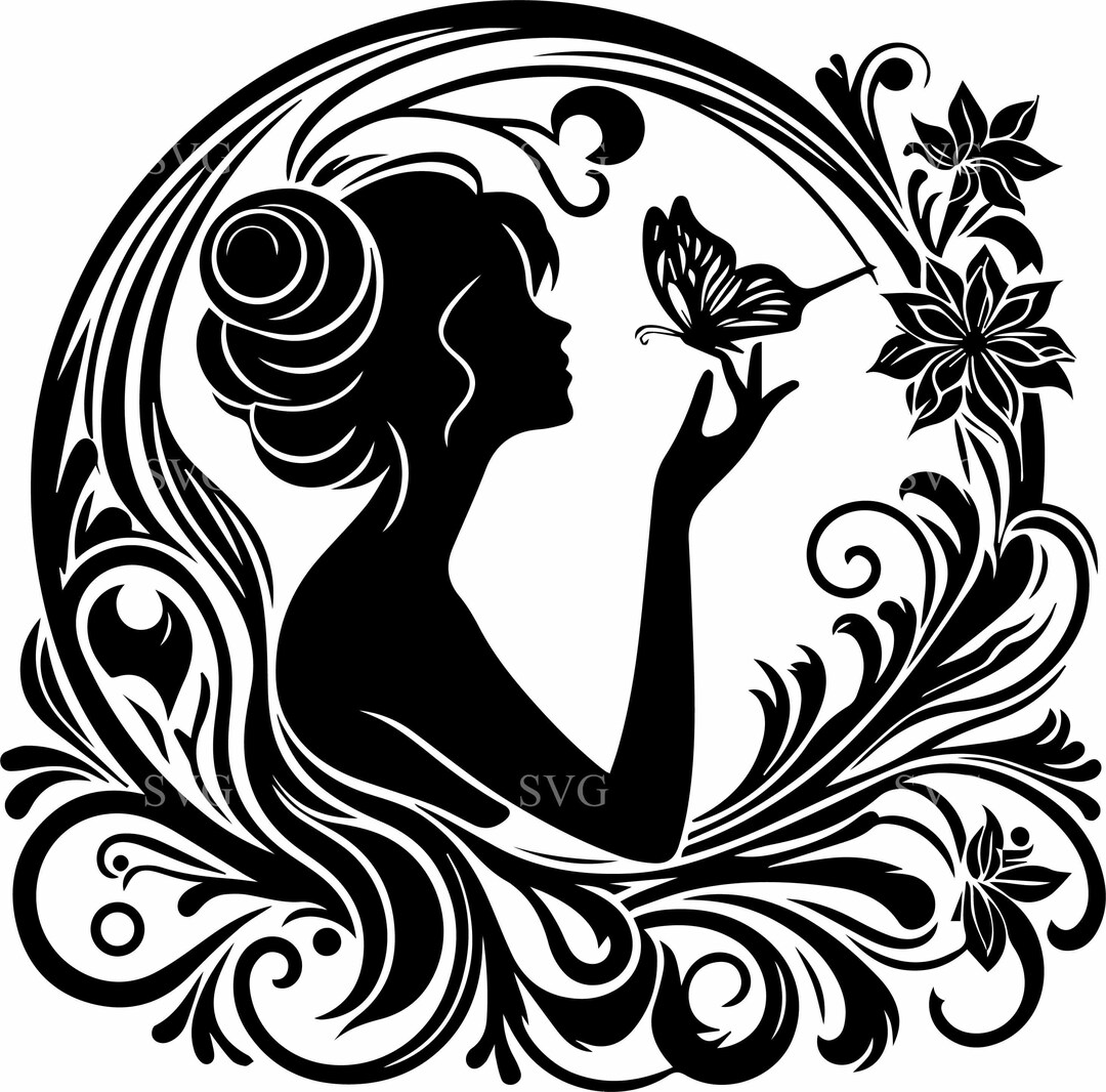 7 Butterfly Lady SVG - 7 Elegant Woman Silhouette Clipart - Feminine ...