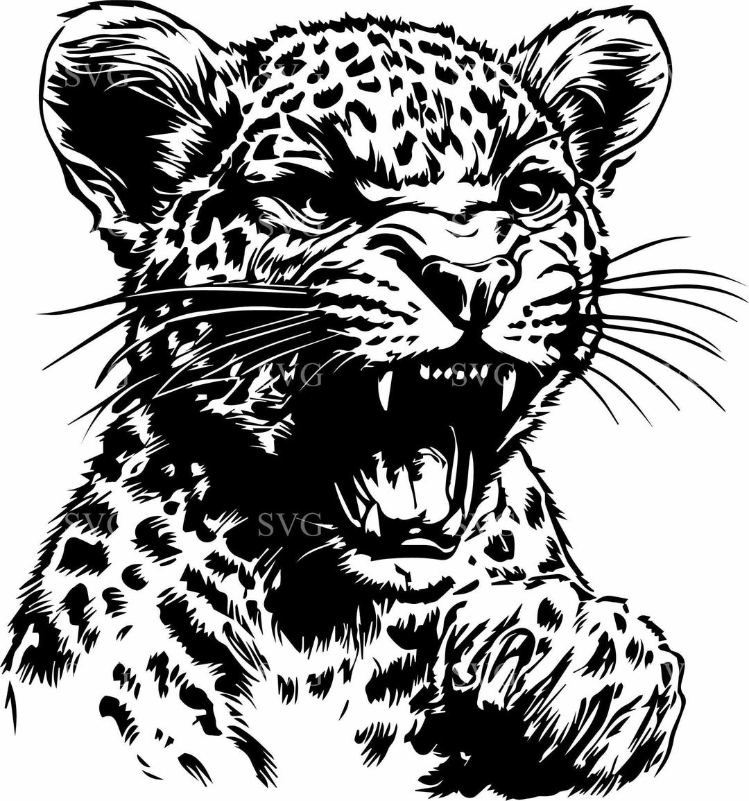 Leopard Cub SVG 4 Cut File - Fierce Baby Leopard Silhouette - Wild ...