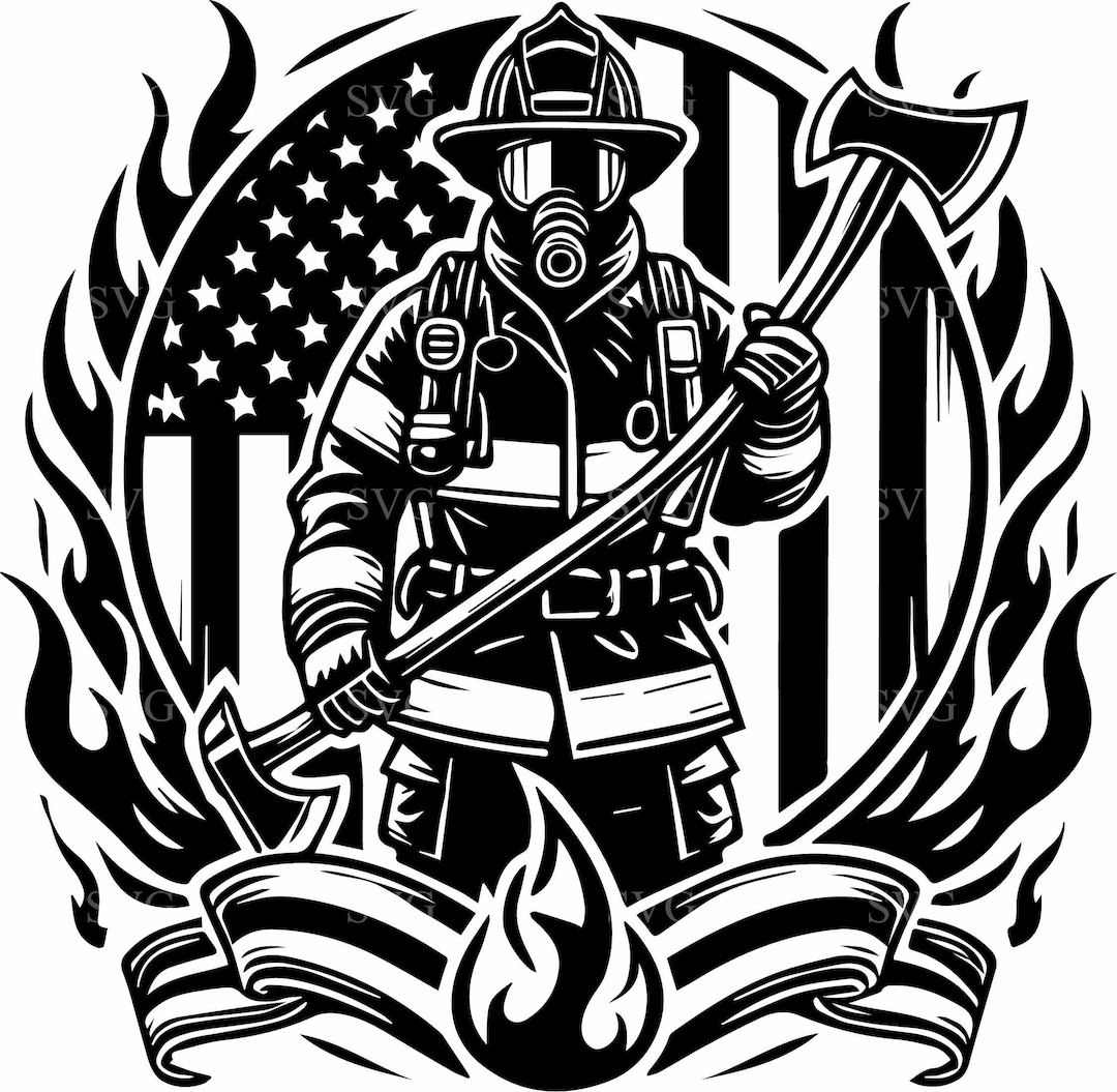 Firefighter Tribute SVG 5 Cut File | Heroic Silhouette With Flag and ...