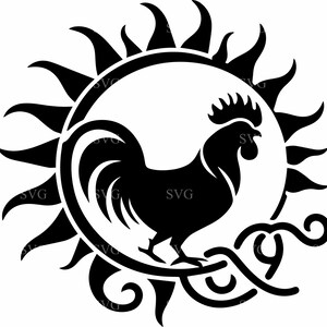 4 Rooster and Sun SVG 4 Cut File, Farmhouse Silhouette With Sunburst ...