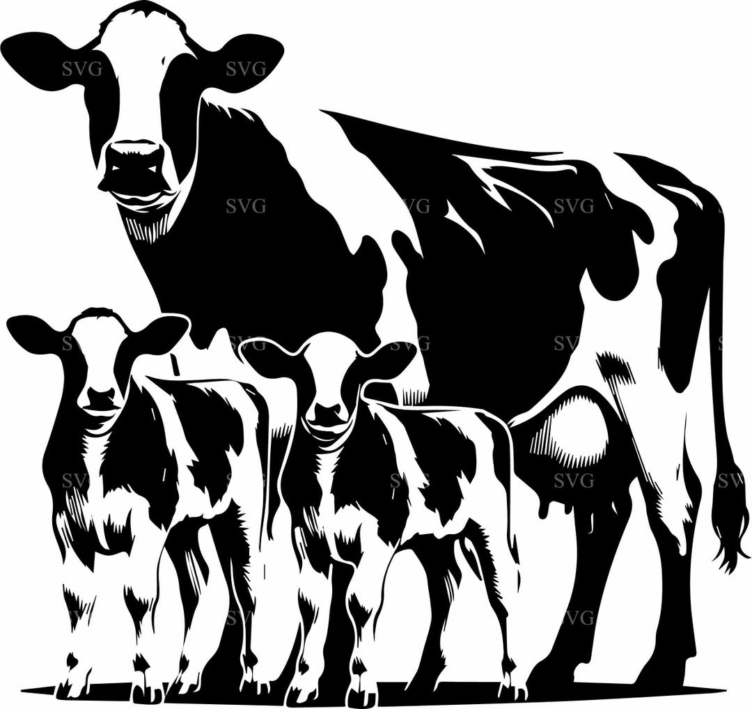 Cow and Calves SVG 4 Cut File Farm Animal Family Silhouette Clipart ...