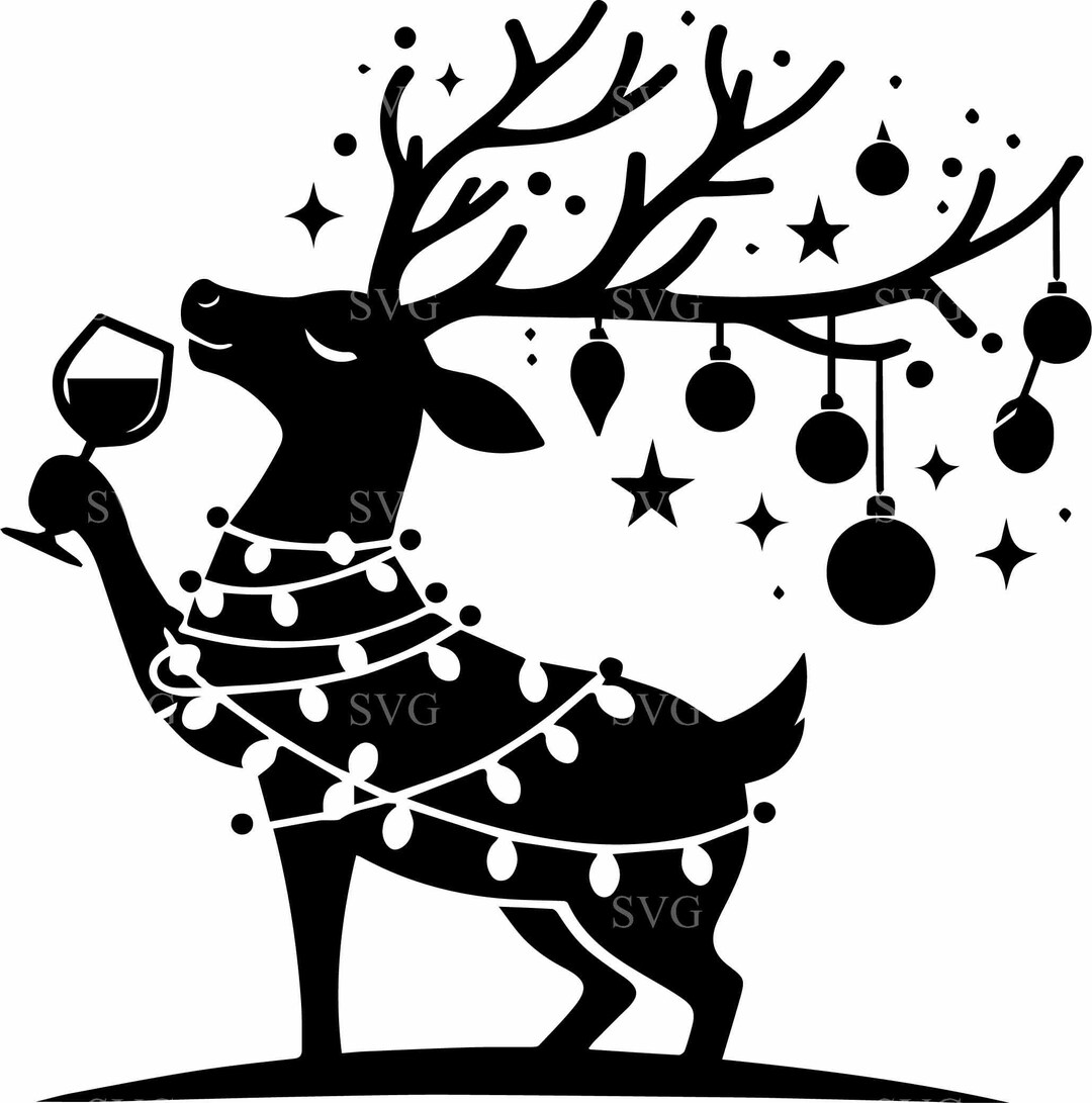 4 Christmas Reindeer SVG 4 Cut File - Cute Reindeer With Wine Glass ...