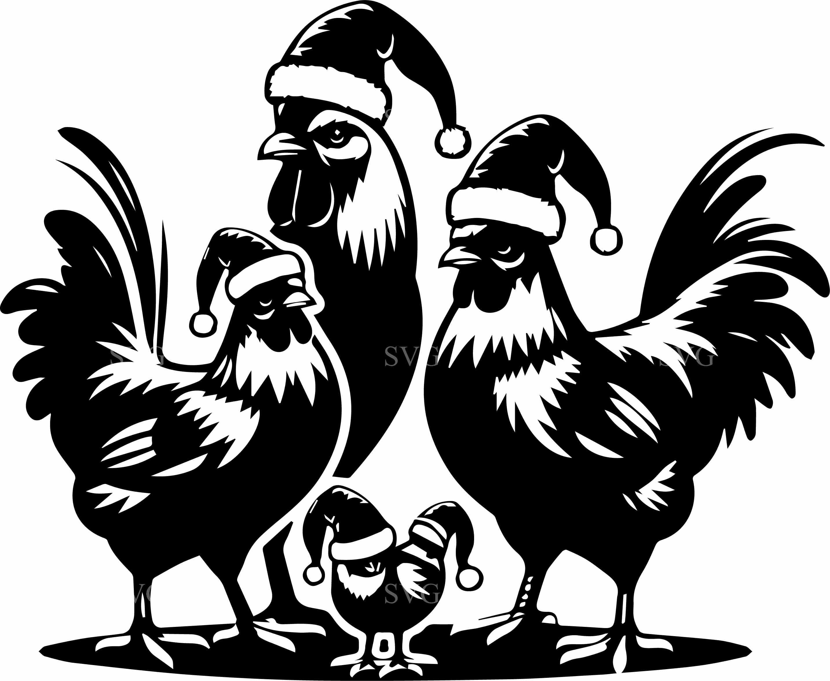 4 Santa Hat Chicken Clipart – 4 Christmas Chicken SVG – Holiday Hen ...