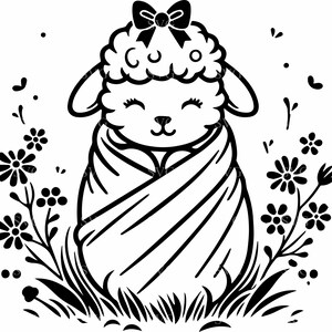 Baby Lamb SVG 7 Cut File, Swaddled Sheep Floral Clipart, Cute Farm ...
