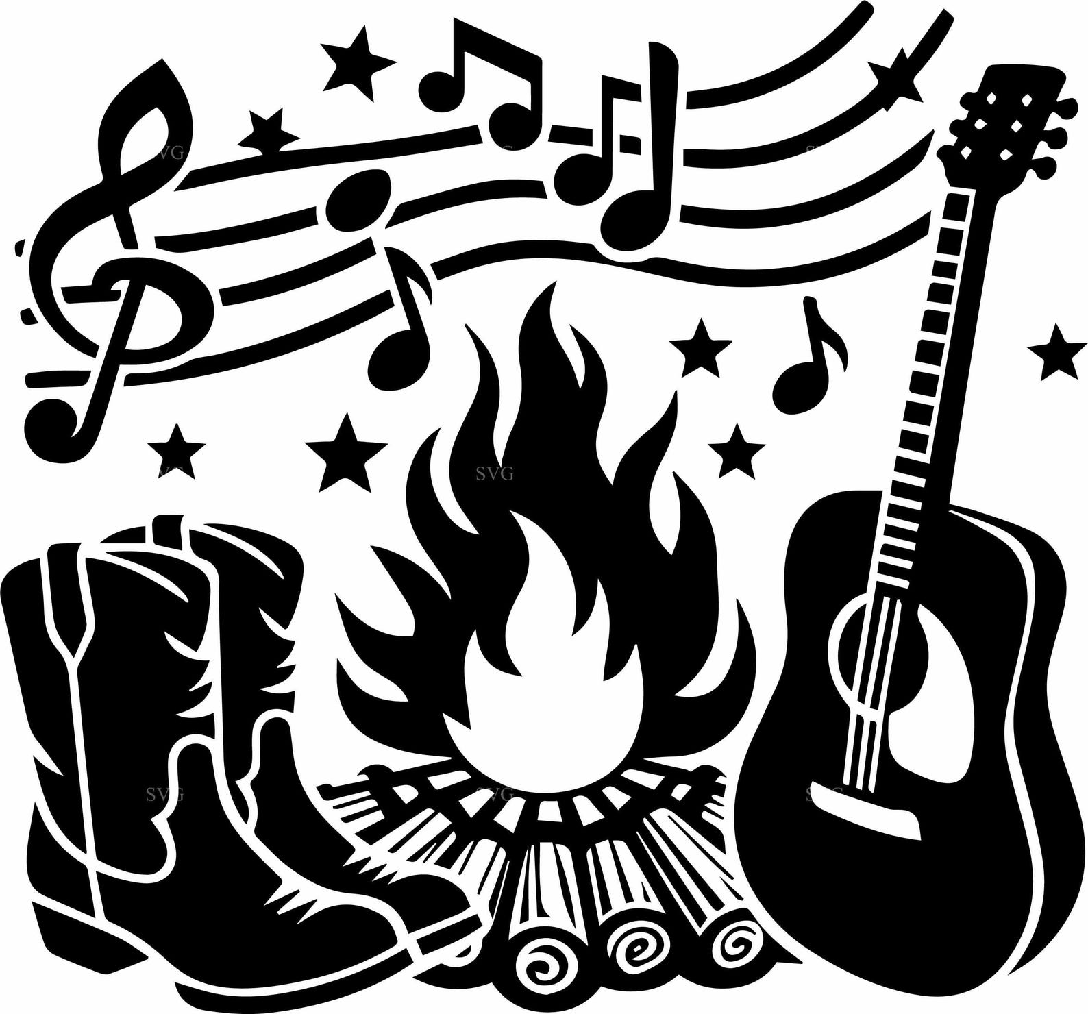 6 Campfire Guitar & Cowboy Boots SVG – Western Decor Cut Files - Etsy