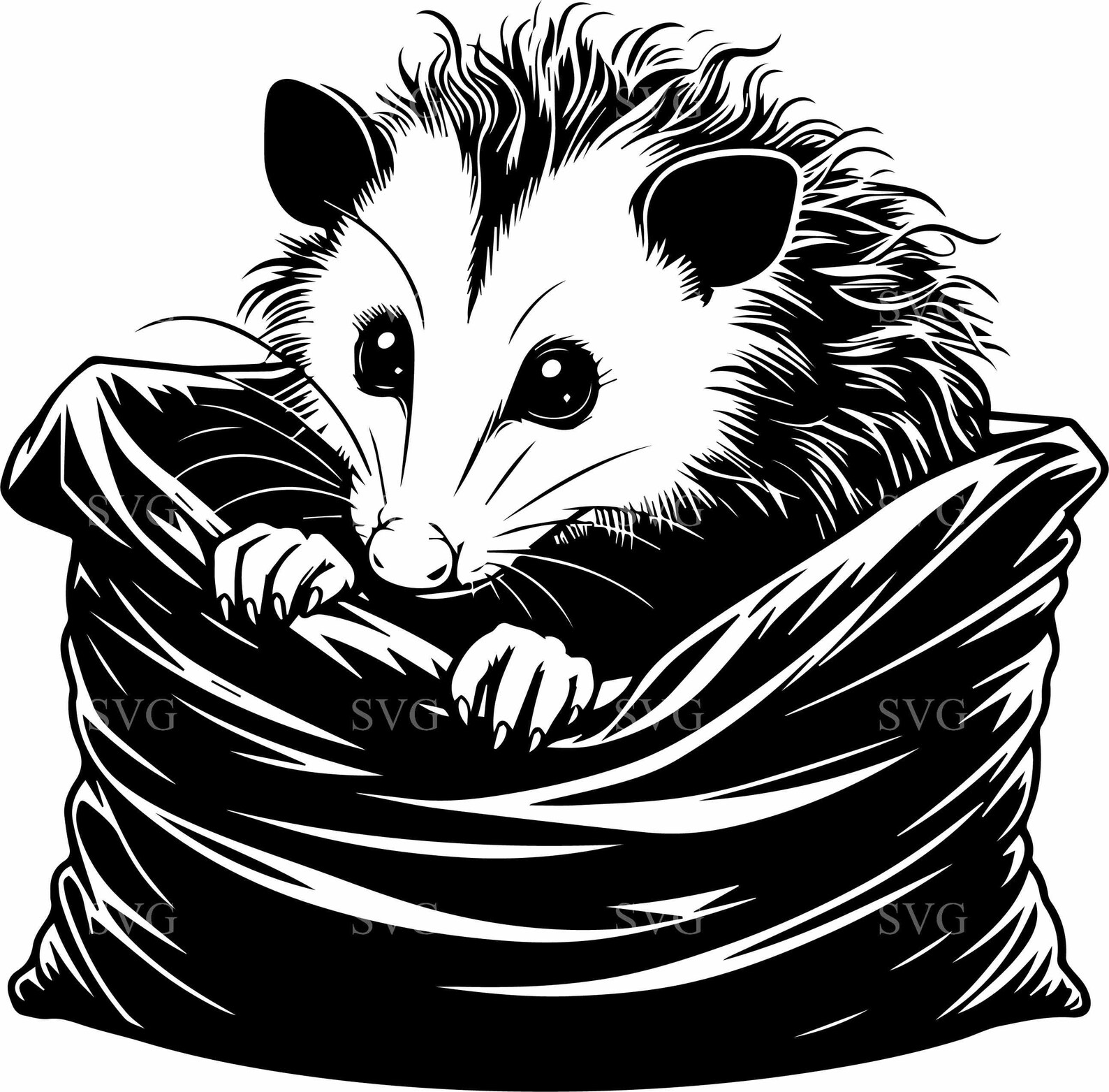 Curious Opossum SVG 4 Cut File, Adorable Opossum Peeking Out of Bag ...