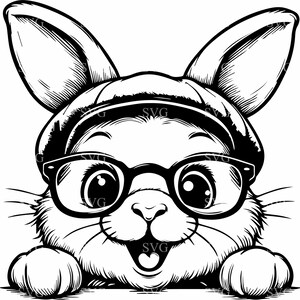 Cool Bunny SVG 4 Cut File Peeking Rabbit With Cap & Glasses Fun Animal ...