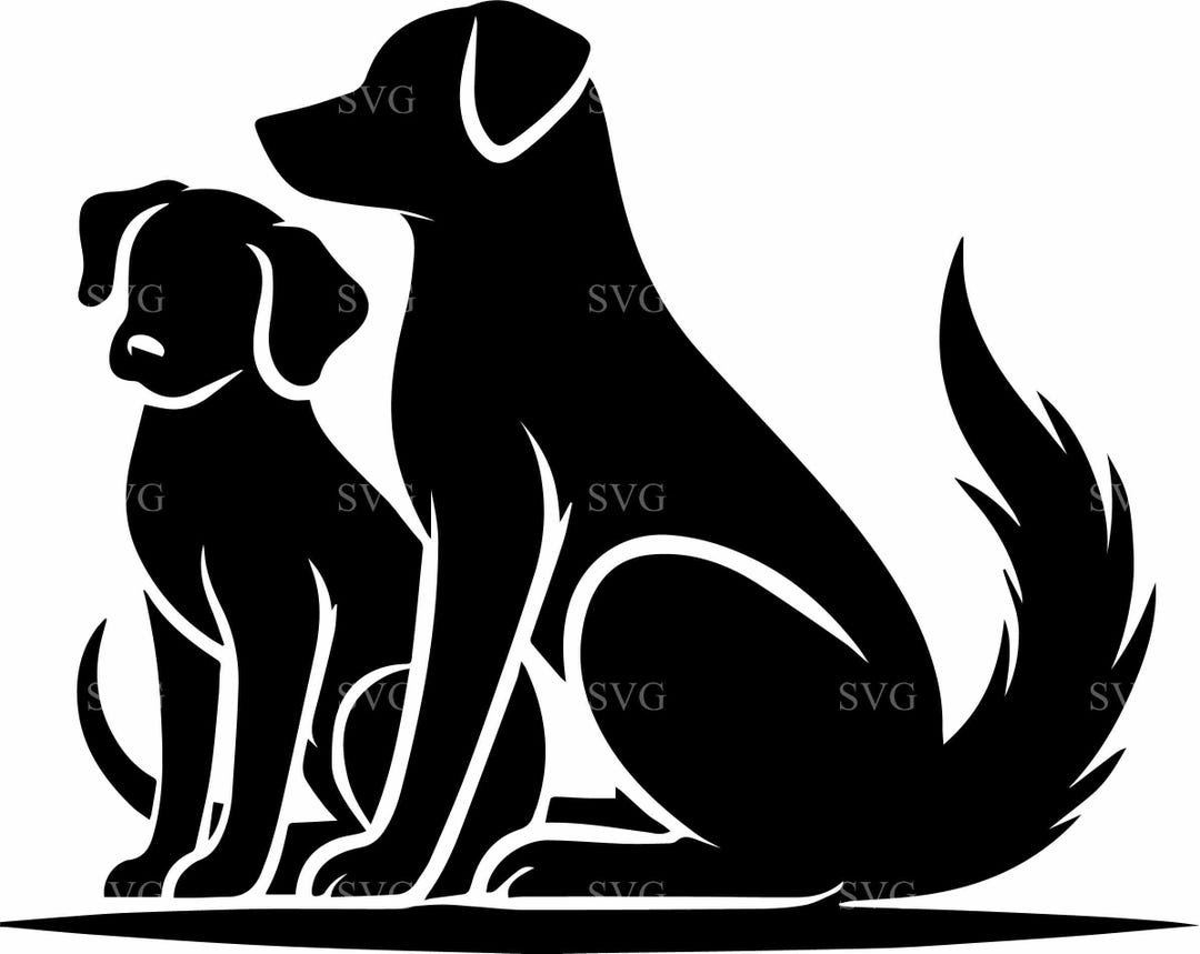 Dog Duo SVG 4 Cut File - Silhouette of Two Loyal Canine Friends - DIY ...