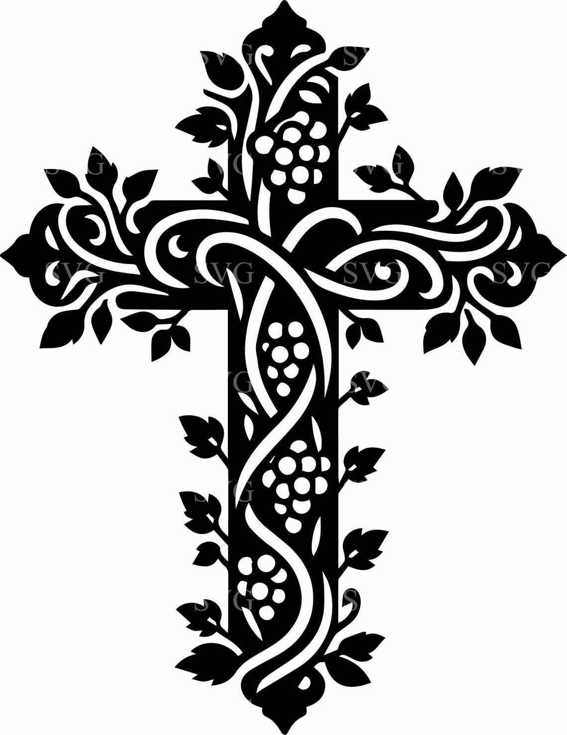 7 Rustic Wooden Cross SVG – Weathered Ivy Vine Clipart (cut File ...