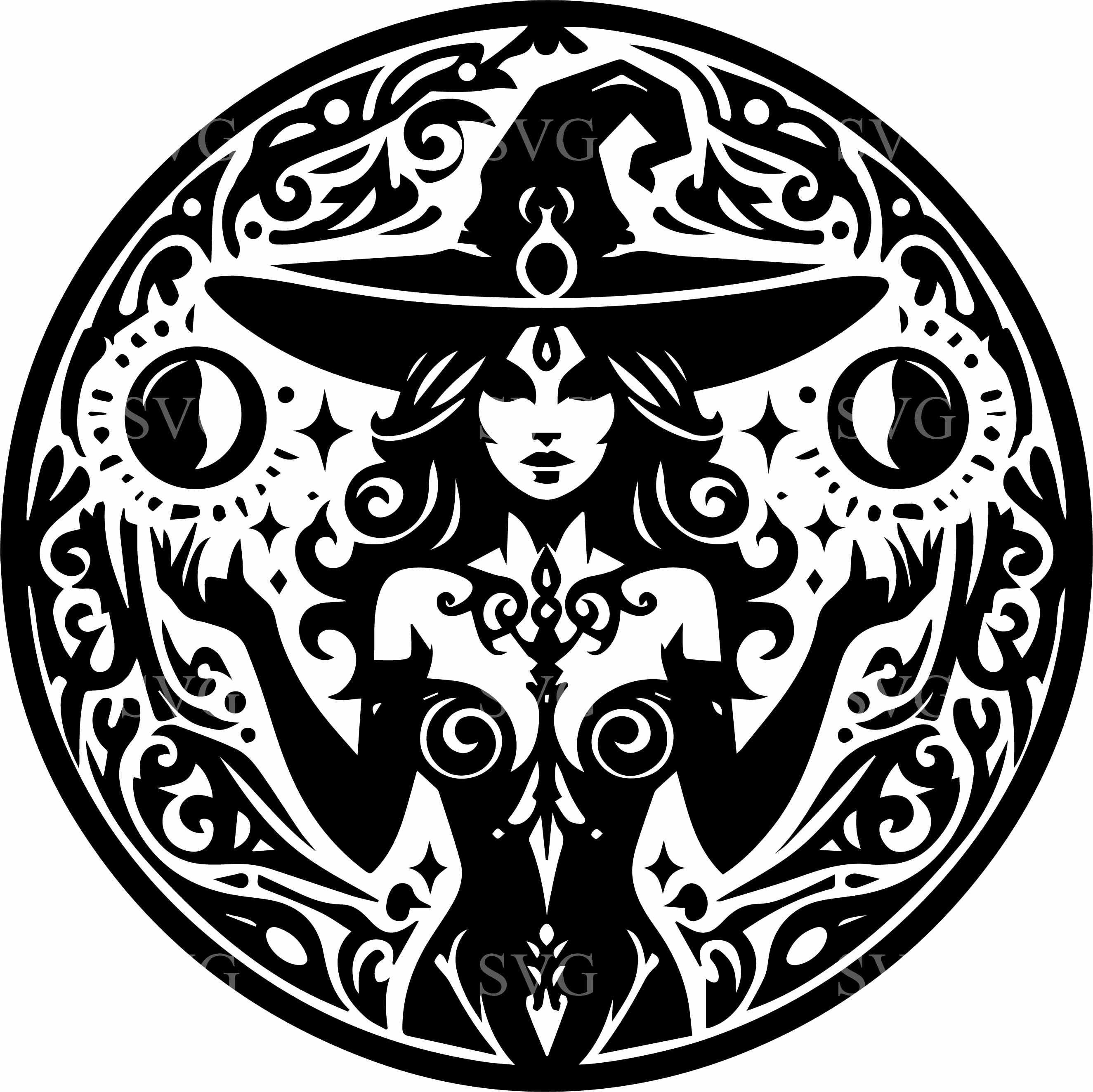 5 Celestial Witch SVG Cut File | 5 Mystical Moon Magic Sorceress ...