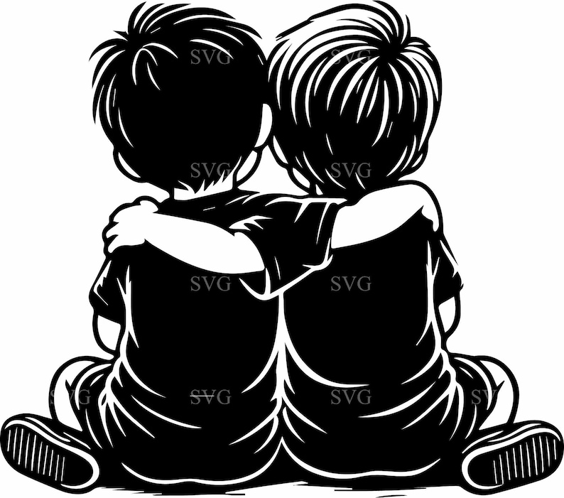 4 Brothers Hugging SVG Siblings Silhouette Cut File, Family Love ...