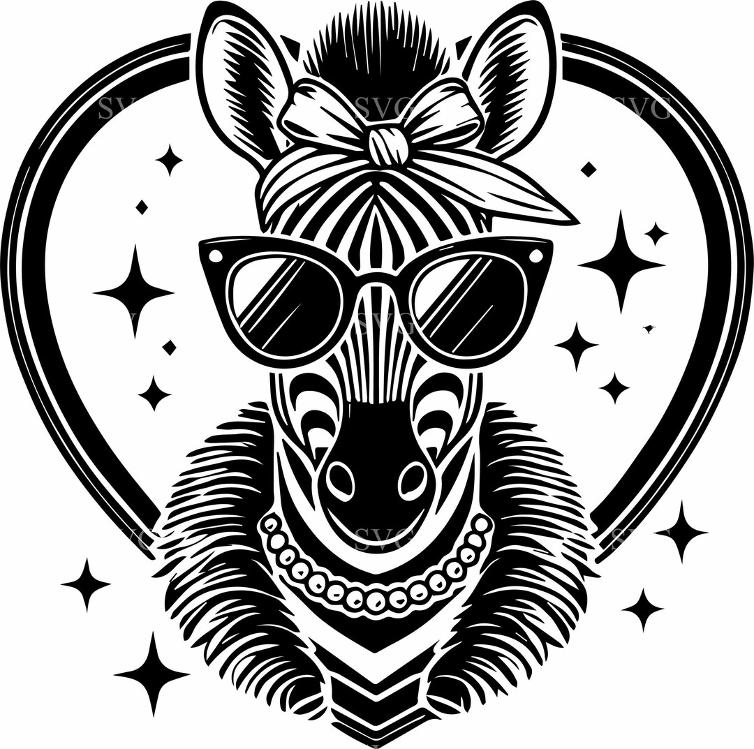 4 Zebra Heart SVG – Floral Animal Clipart With Sunglasses (digital ...