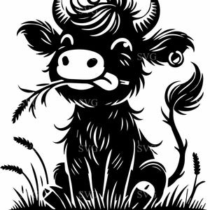Highland Cow SVG Cut File, 4 Cute Fluffy Heifer With Grass and ...