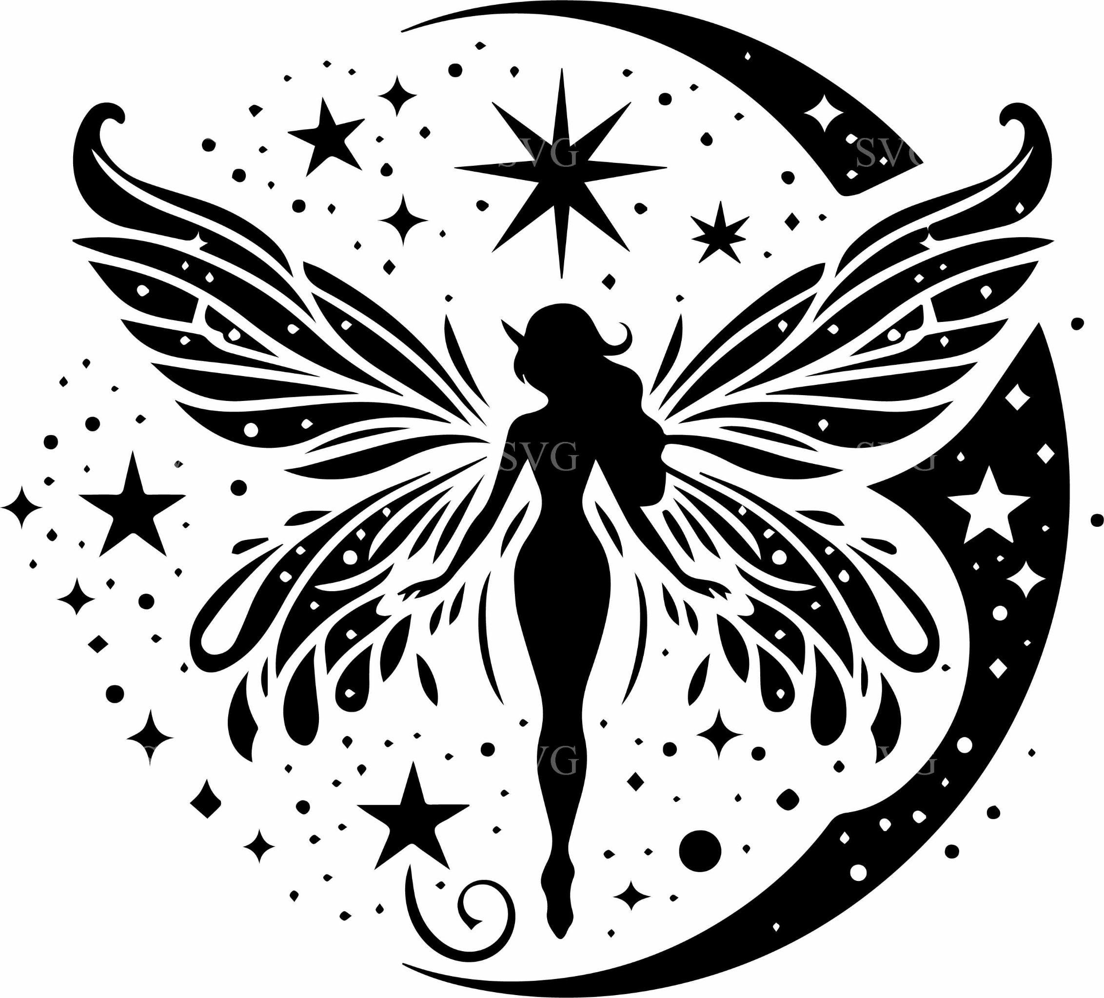 7 Moon Fairy SVG – Mystical Winged Silhouette Cut File – Celestial Wall Art, Cricut Silhouette ...