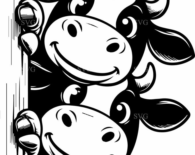 4 Peeking Cows SVG 4 Cut File | Cute Farm Animals Smiling Around Corner ...