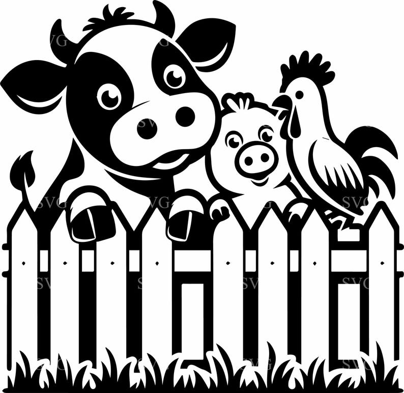 5 Cow Pig Rooster SVG Cut File, 5 Cute Farm Animals Svg Clipart ...