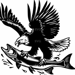 Bald Eagle Catching Fish SVG, 5 Majestic Raptor With Spread Wings ...