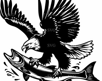 5 Bald Eagle SVG Catching Fish Majestic Raptor Wings, Scene Cut File ...