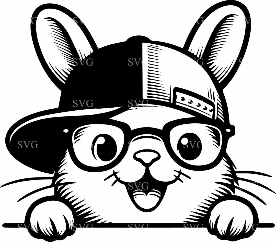 Cool Bunny SVG 4 Cut File | Peeking Rabbit With Cap & Glasses | Fun ...