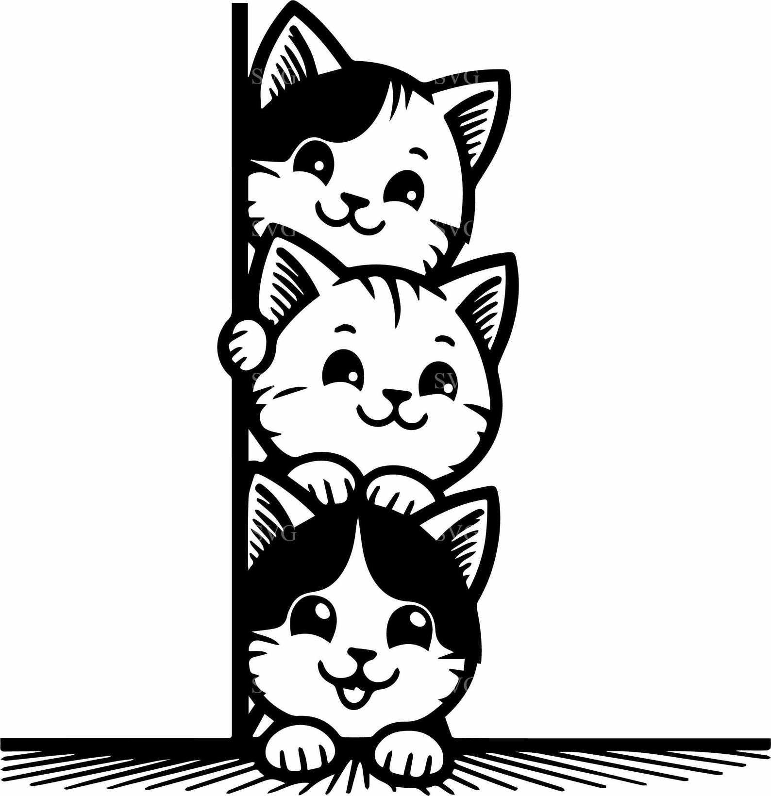 4 Stacked Kittens SVG | Peeking Cats Clipart, Pet Lover Cut File - Etsy ...