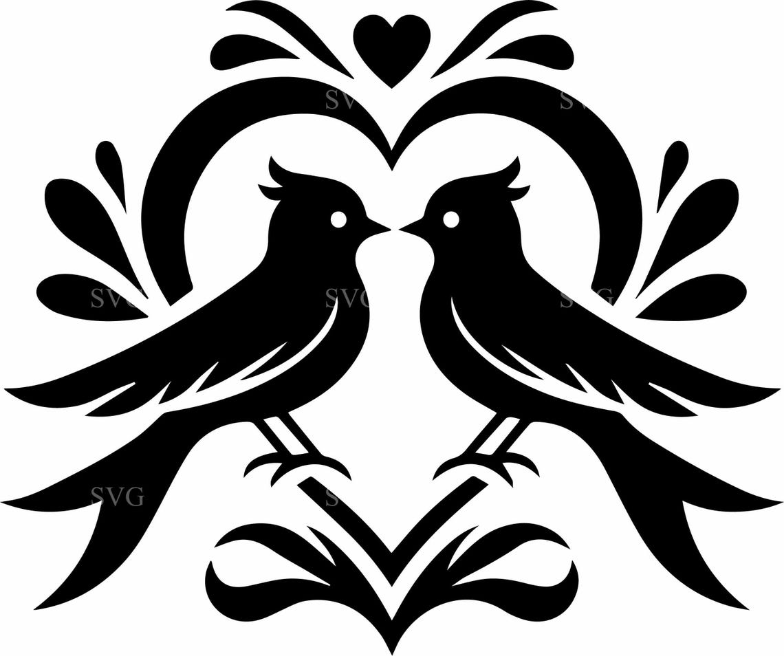 7 Romantic Birds Heart SVG – Elegant Winged Pair Cut File for Wedding ...