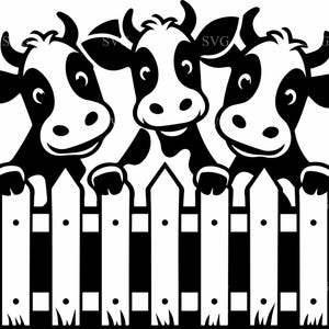 8 Three Cows SVG, 8 Cow Trio Cut File, Farm Fence SVG, Cute Farm ...
