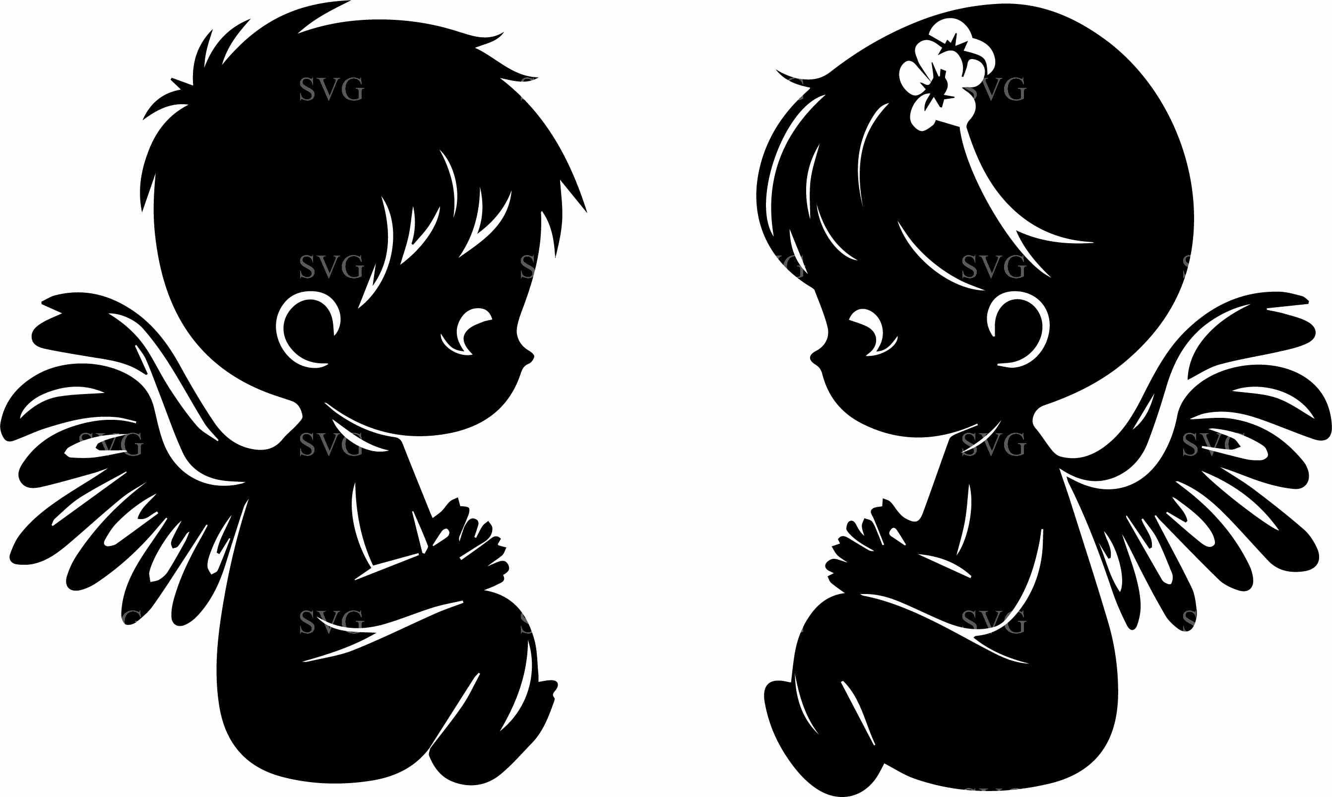 Angel Boy and Girl SVG 5 Cut File, Praying Cherub Silhouette, Heaven ...