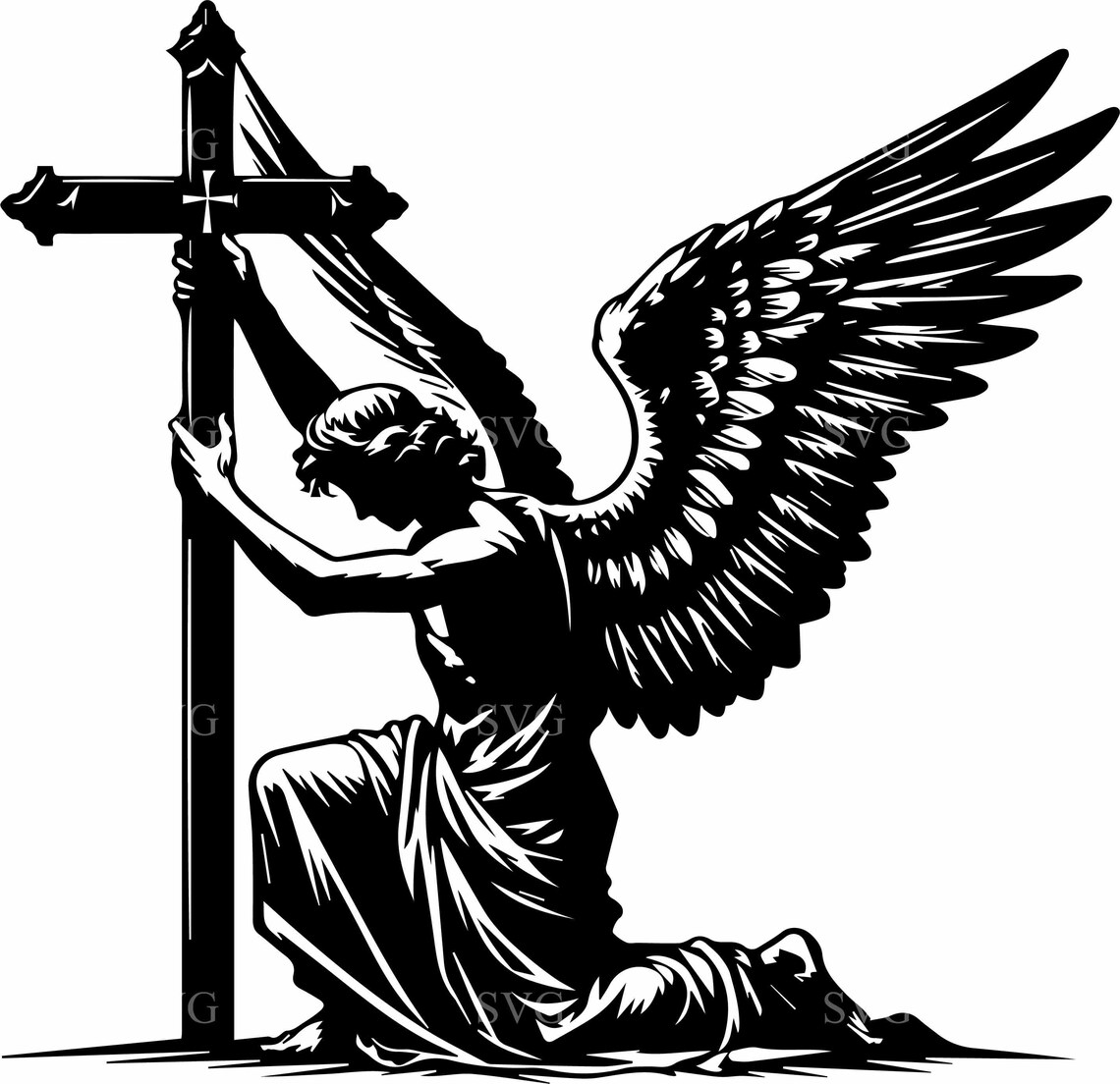 9 Praying Angel SVG – Kneeling Angel With Cross Cut File for Cricut and ...