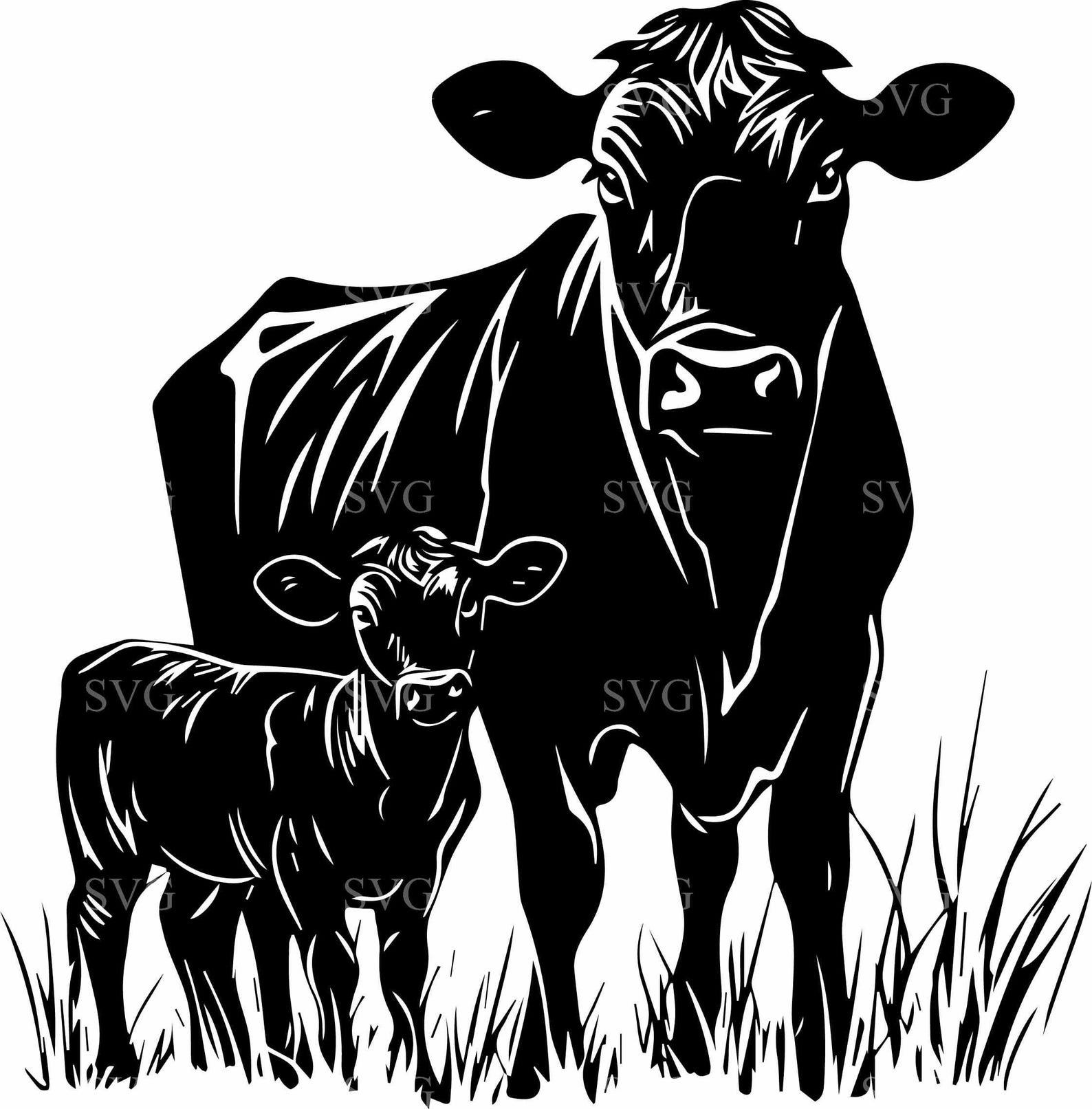 8 Cow and Calf SVG 8 Cut File, Mother and Baby Farm Animals, Rustic ...