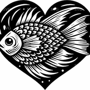 Fish in Heart Shape SVG 4 Cute Marine Life Cut File Artistic Fish ...