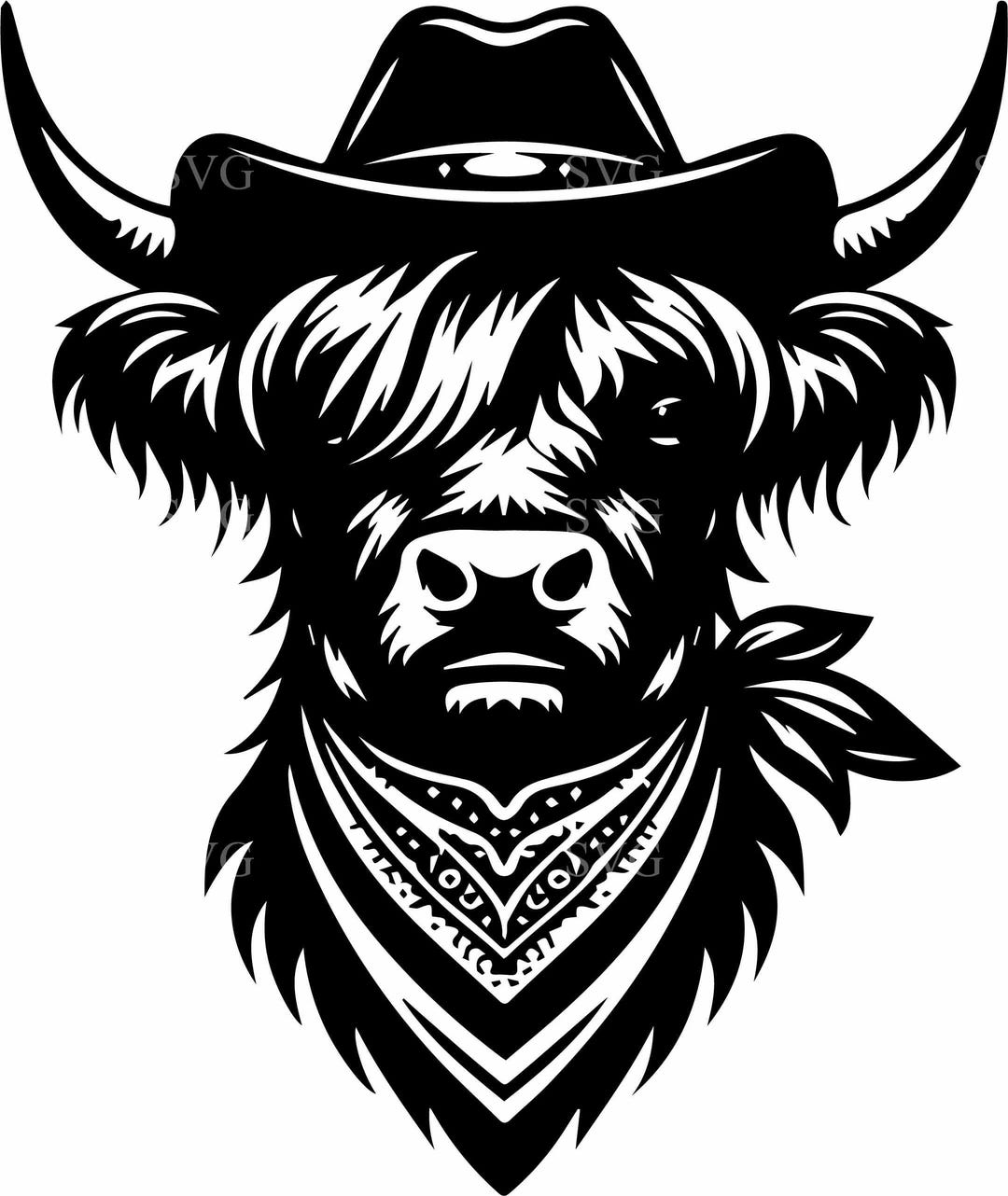 8 Cowgirl Highland Cow SVG – Western Cattle Portrait Bandana Hat Rustic ...