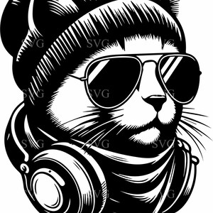 Cool Cat SVG 4 Cut File – Cat With Sunglasses, Beanie, and Headphones ...