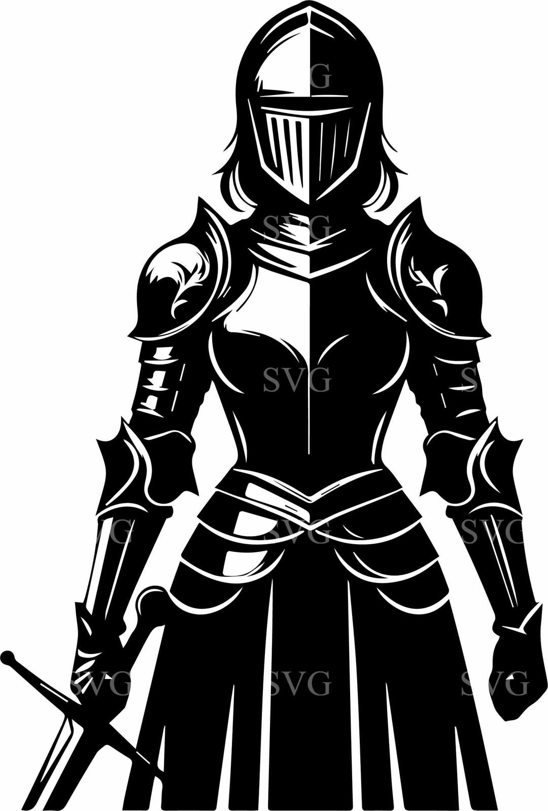 5 Fierce Female Knight SVG 5 Cut File - Strong Woman Warrior in Armor ...