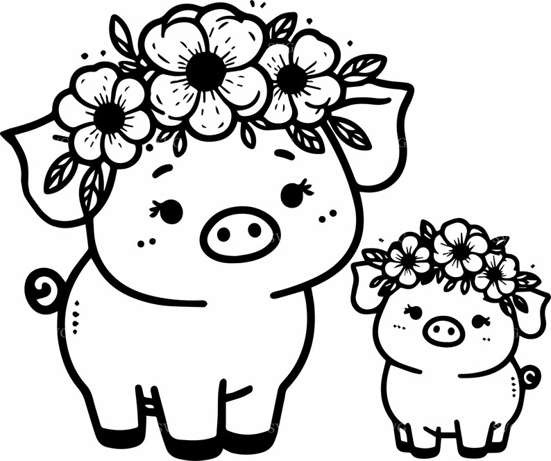 4 Pig SVG Piglet Cut File Flower Crowns | Farm Animal Clipart | Mother ...