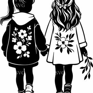 7 Sisters in Flowers SVG Cut File | 7 Back View Girl Silhouette Clipart ...