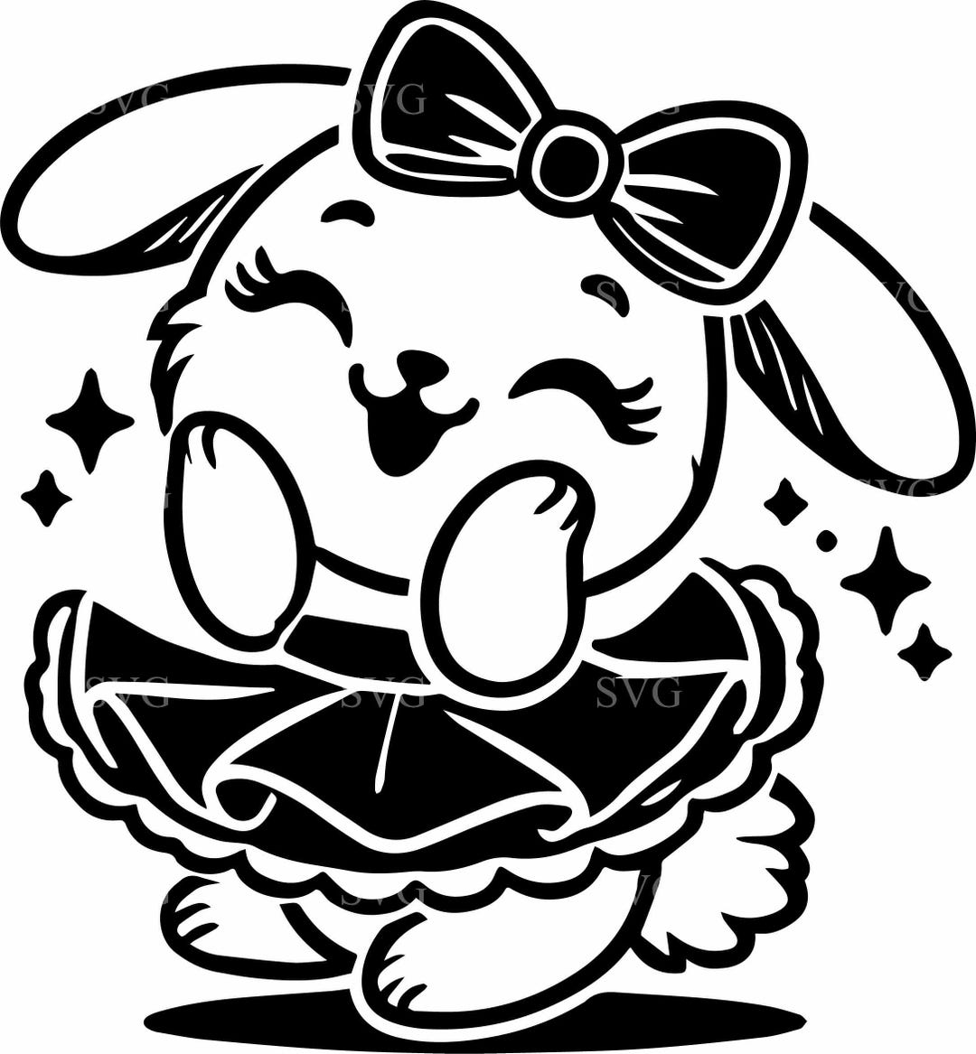 Happy Bunny With Bow SVG 6 Cut File - Cute Rabbit in Dress Clipart ...