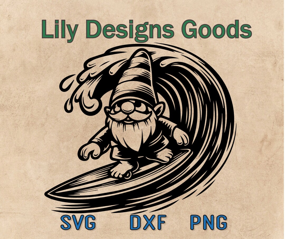 Surfing Gnome SVG PNG DXF Fun Summer Surf Clipart Beach Gnome Cut File ...