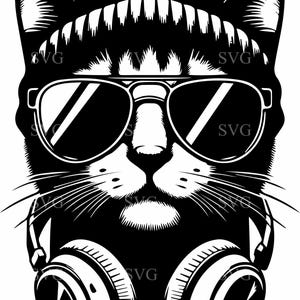 Cool Cat SVG 4 Cut File – Cat With Sunglasses, Beanie, and Headphones ...