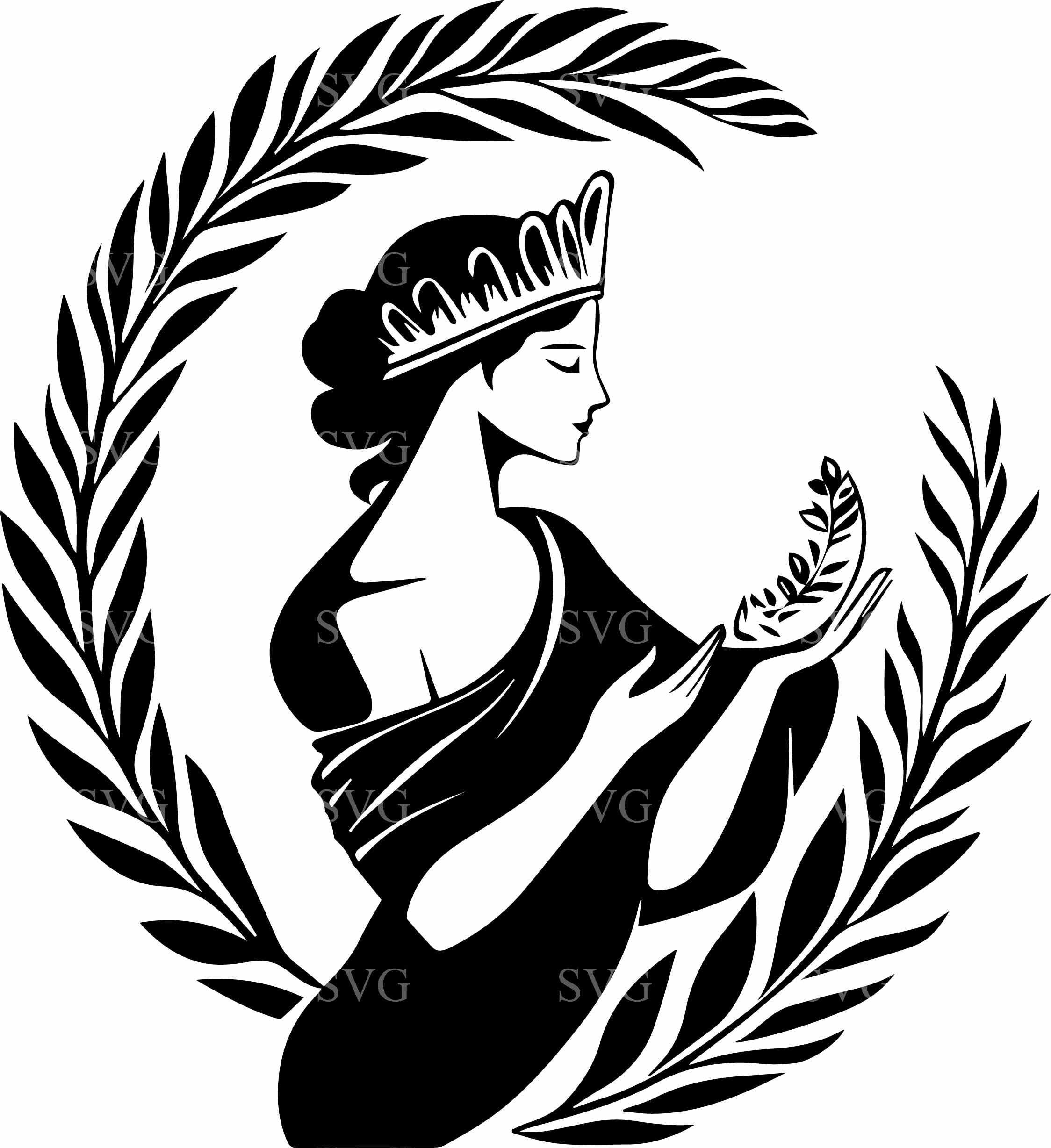 8 Winged Victory Goddess SVG, 8 Elegant Angel Holding Olive Branch ...