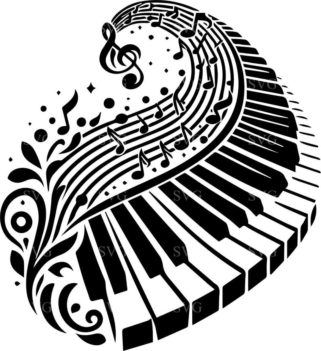 6 Piano SVG Cut File | Music Notes Keyboard Clipart | Musical ...